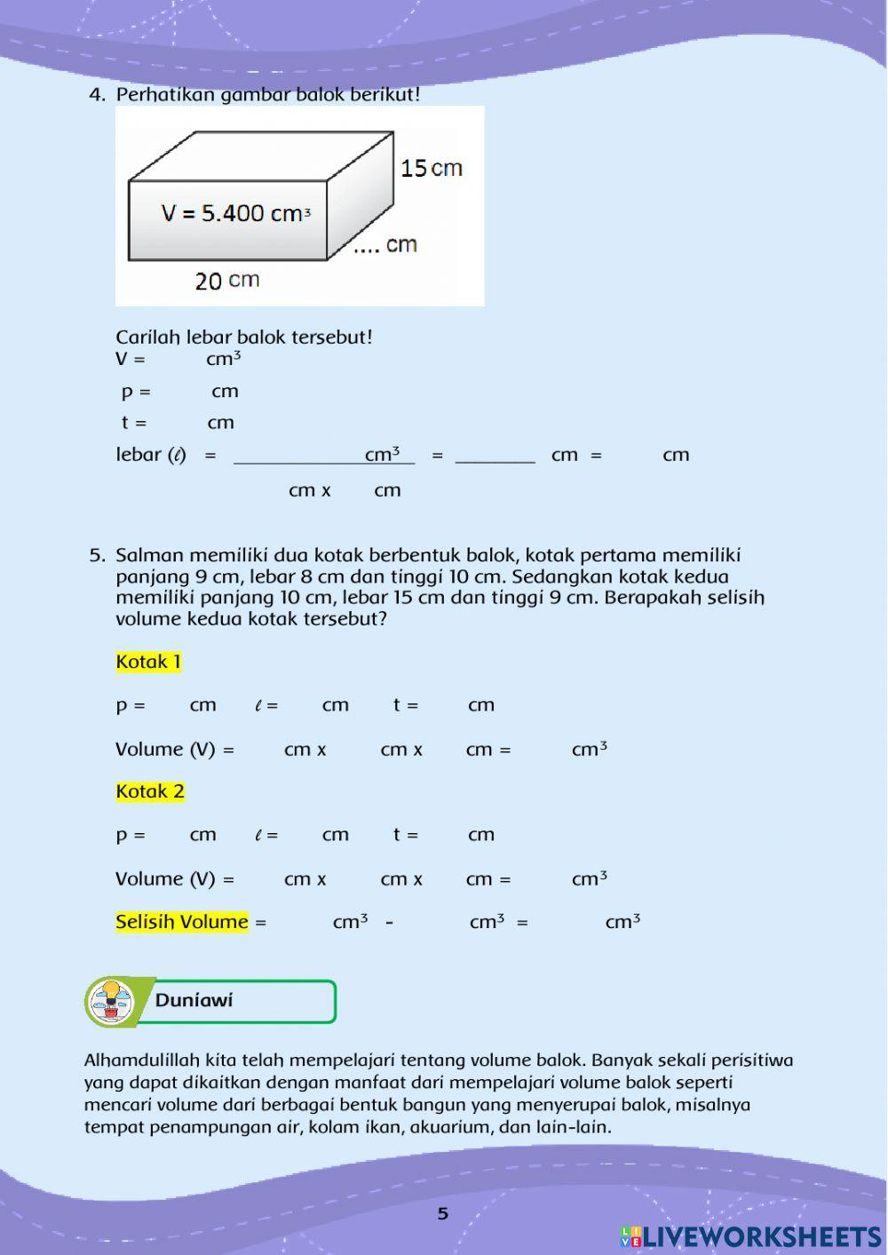 Volume Balok | Live Worksheets