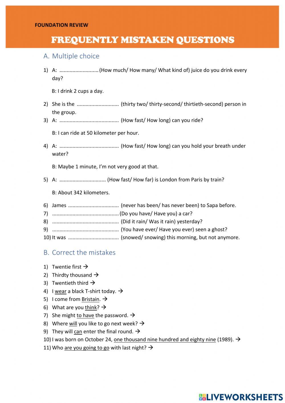 Foundation review worksheet | Live Worksheets