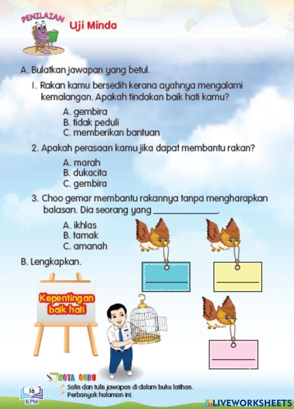 Baik Hati worksheet for Tahun3 | Live Worksheets