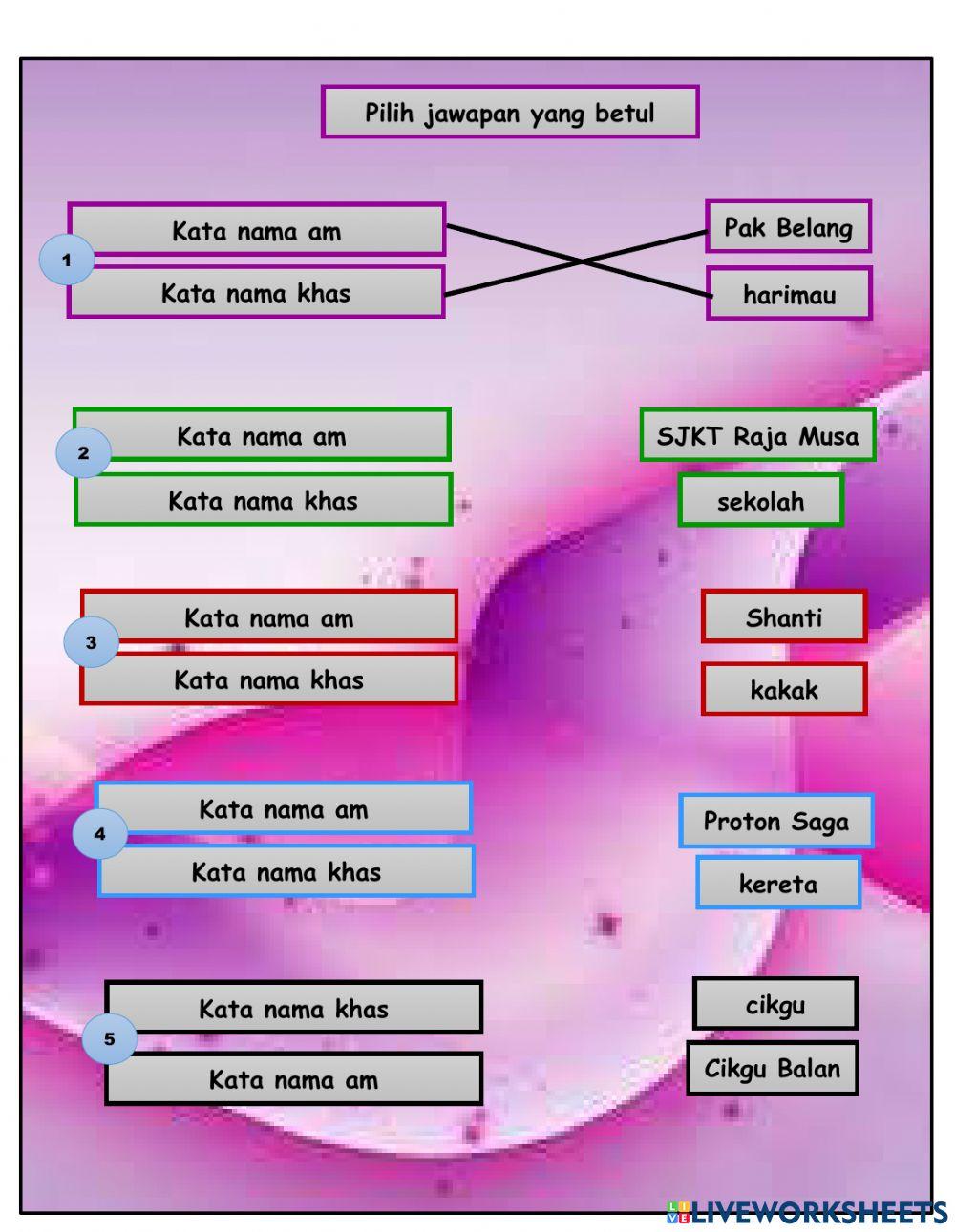 lembaran Kerja BM Kata nama am dan Kata nama khas tahun 2 - 3 online ...