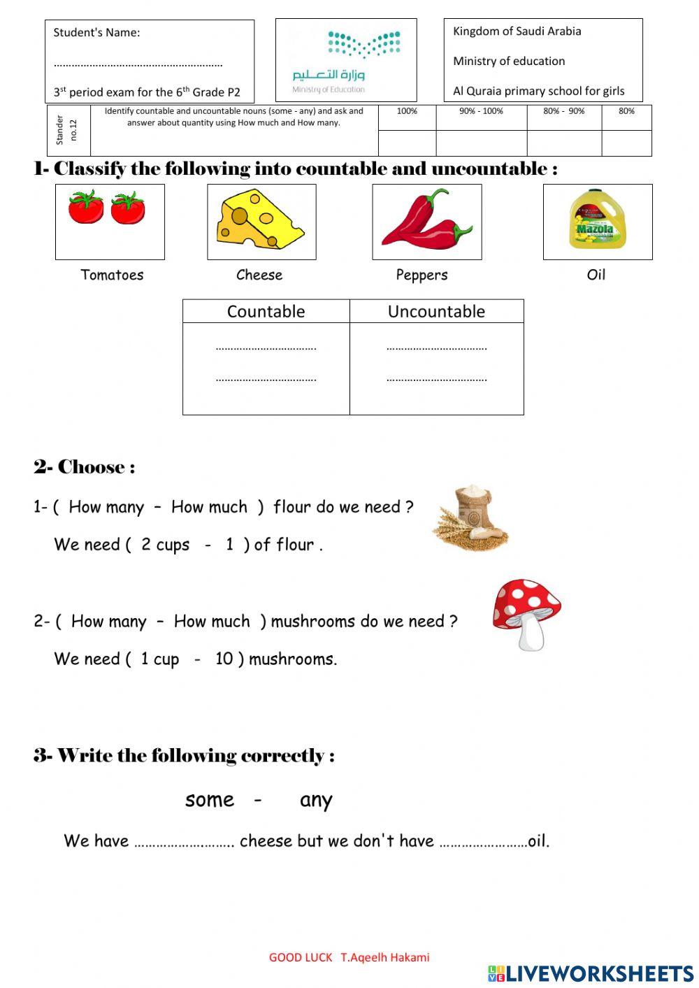 Exam 6th grade we can 6 u1,2 worksheet | Live Worksheets