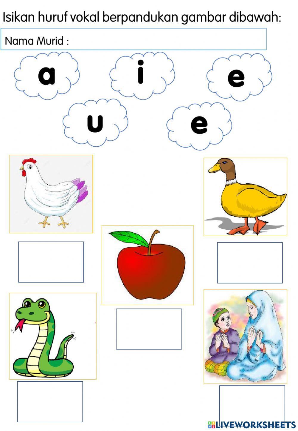 Huruf Vokal interactive worksheet for Prasekolah | Live Worksheets