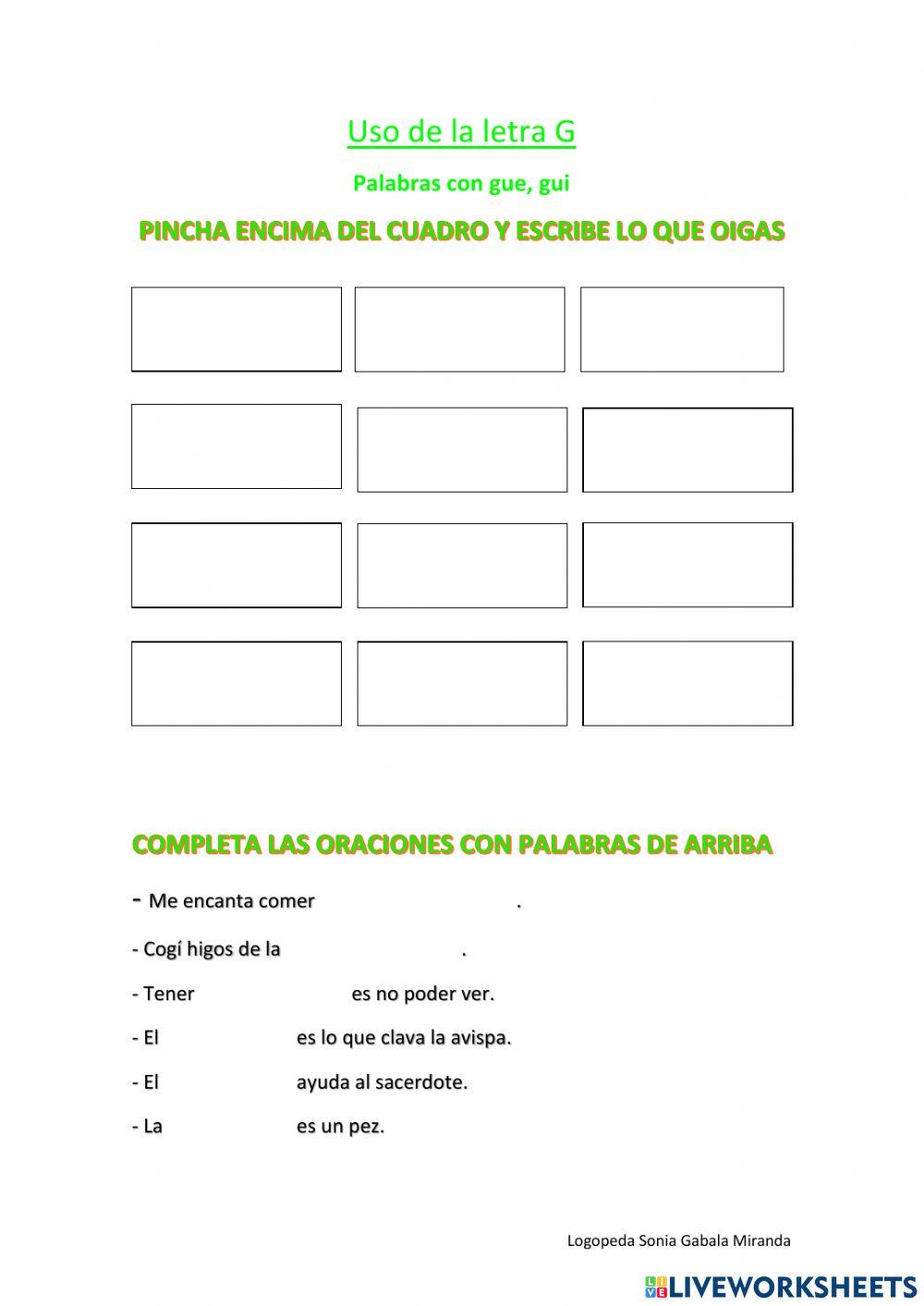 Palabras con gue, gui online worksheet | Live Worksheets