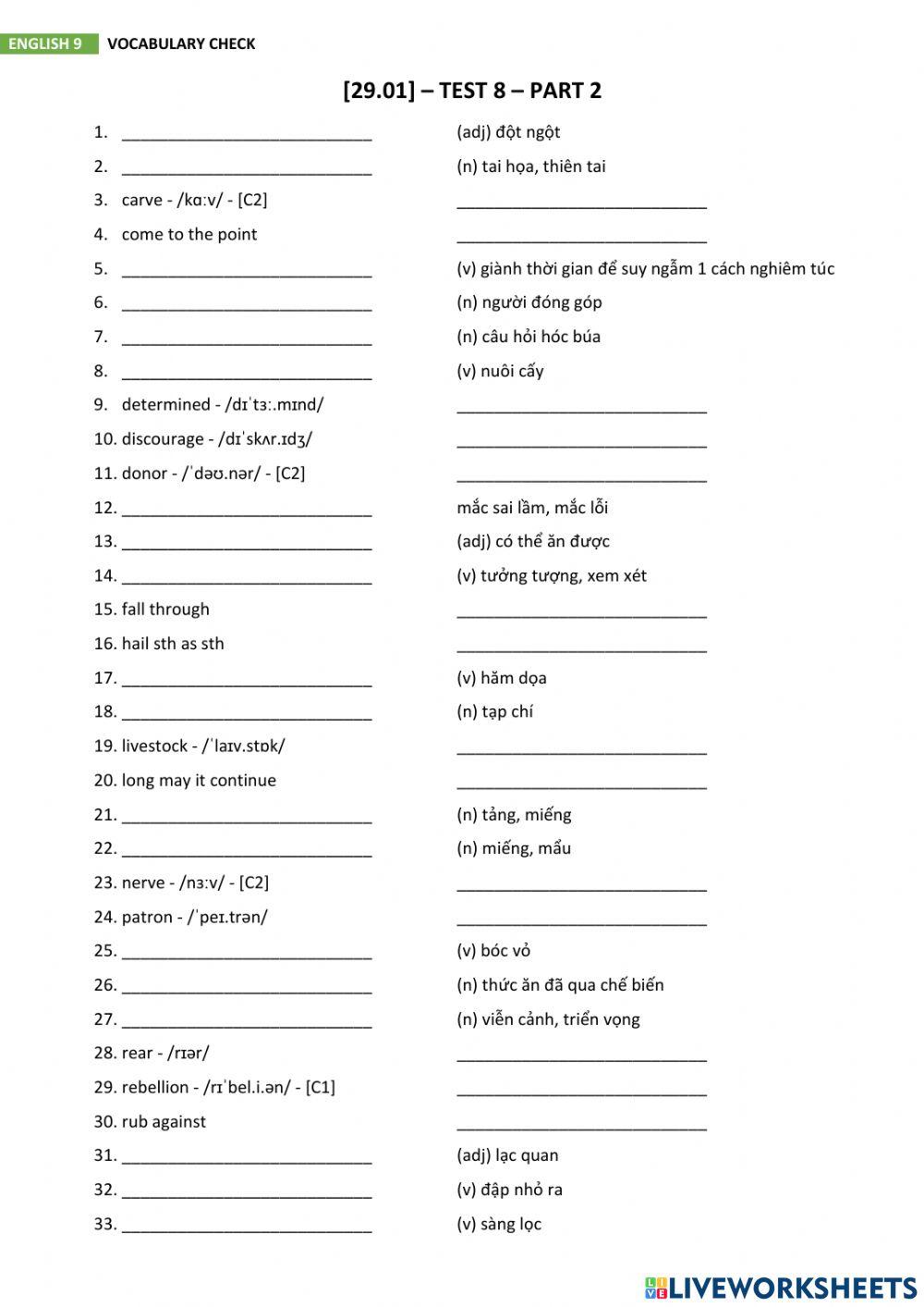 Vocabulary check online activity | Live Worksheets