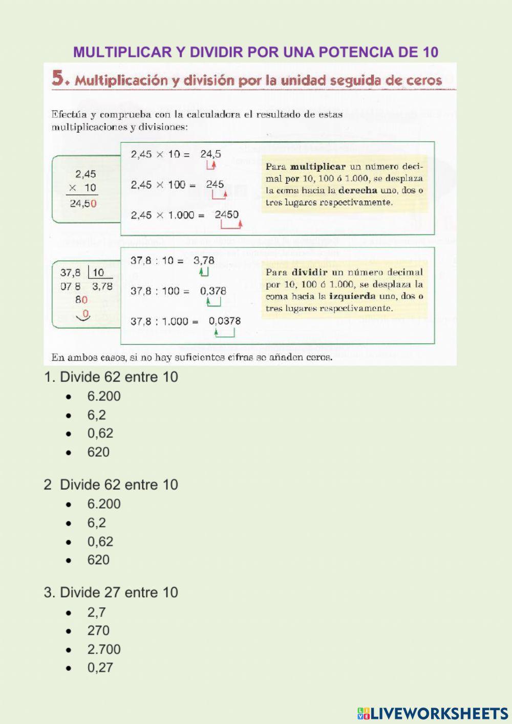 La unidad seguida de ceros interactive worksheet | Live Worksheets