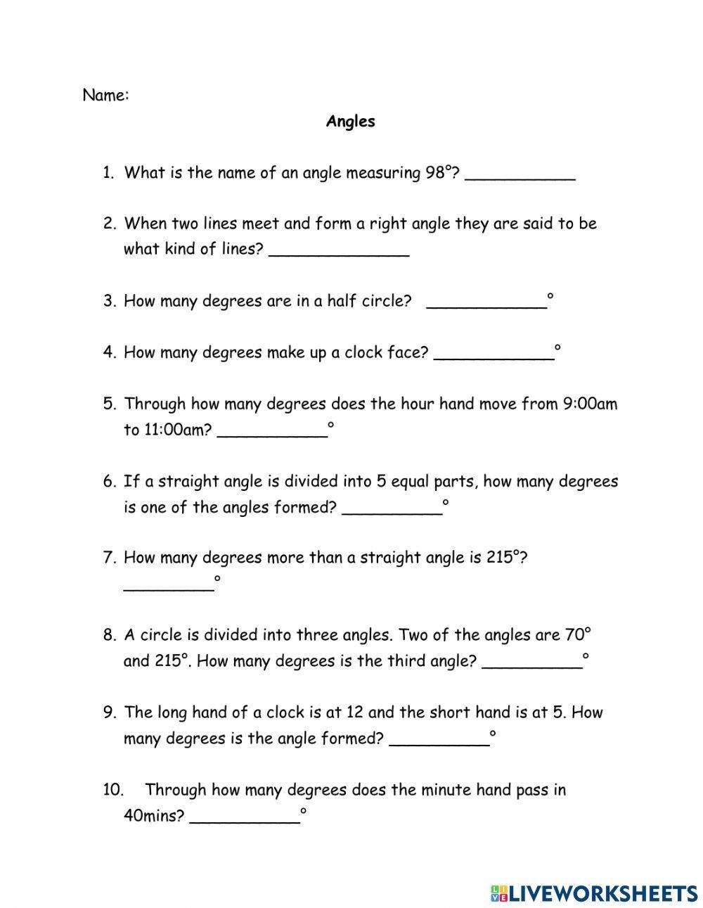 Angles | Free Interactive Worksheets | 744421