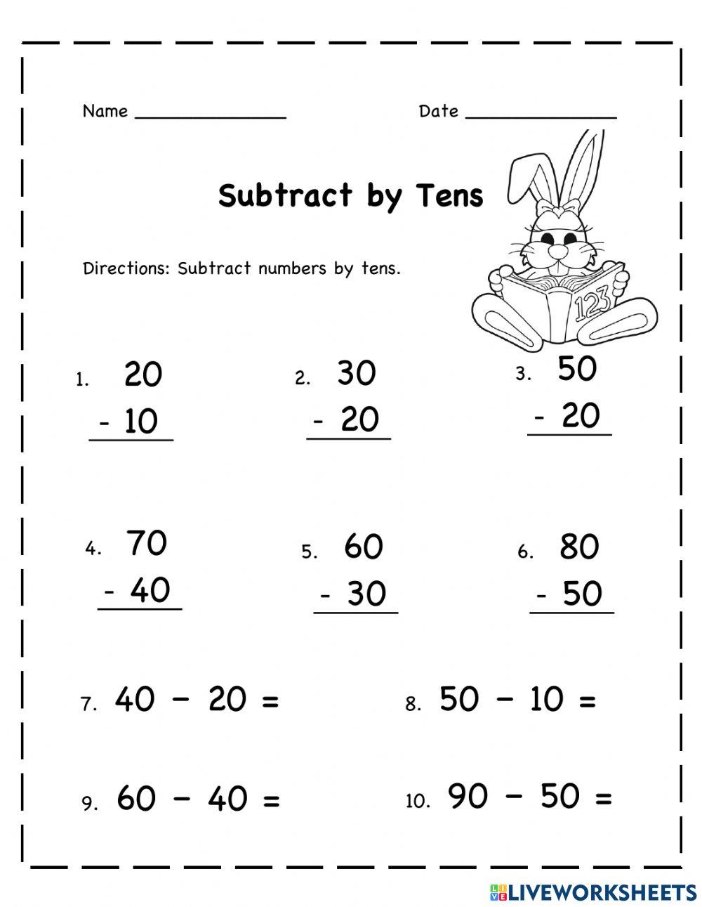 Subtract by Tens sheet 1 online exercise for | Live Worksheets