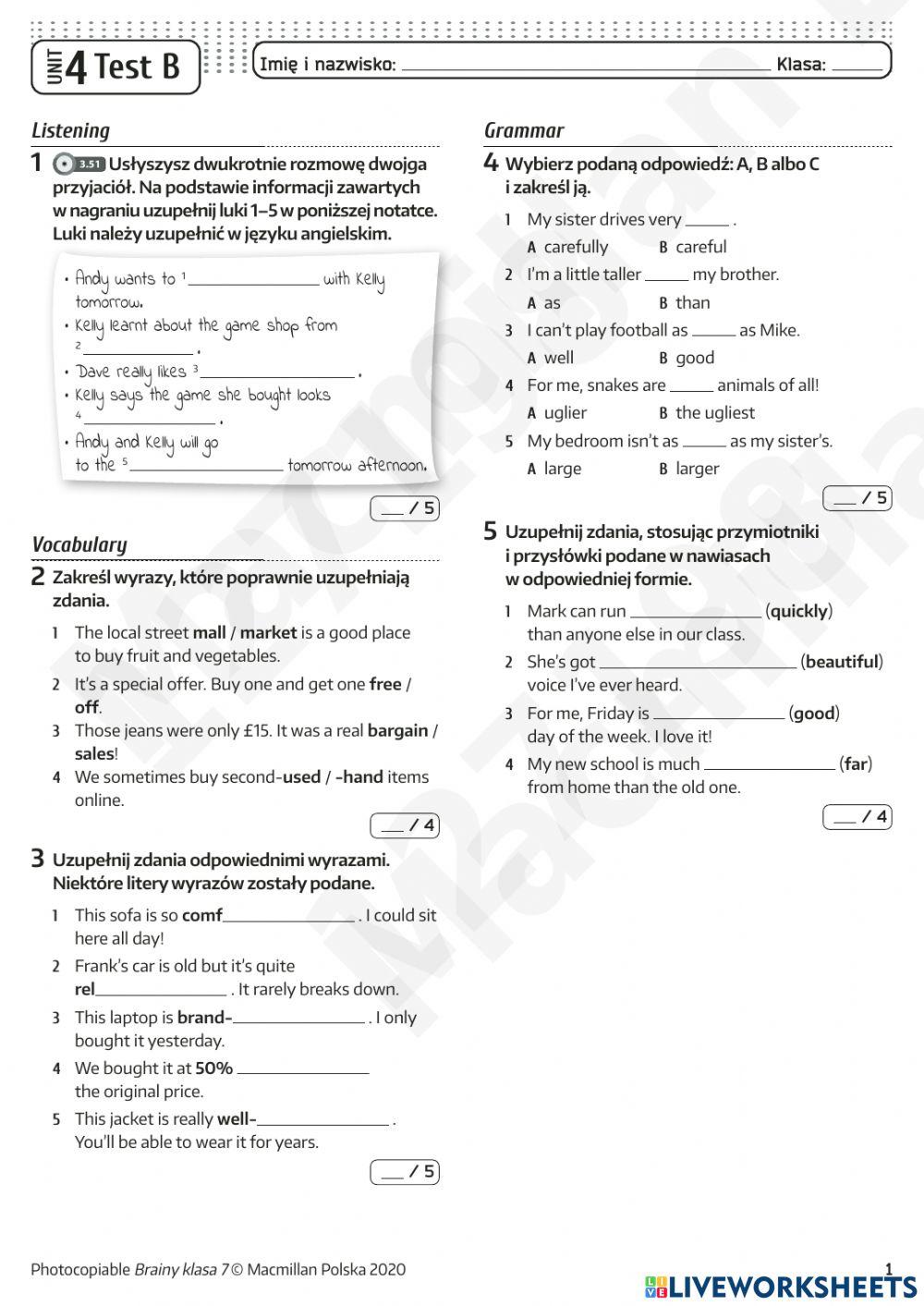 Brainy 7 Unit 4… | Free Interactive Worksheets | 6435928