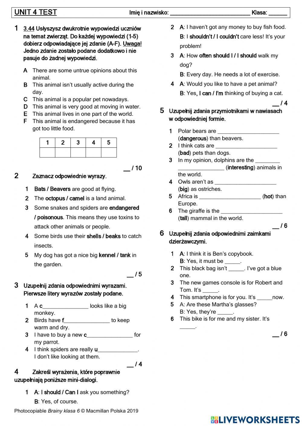 Brainy 6 UNIT 4… | Free Interactive Worksheets | 6436297