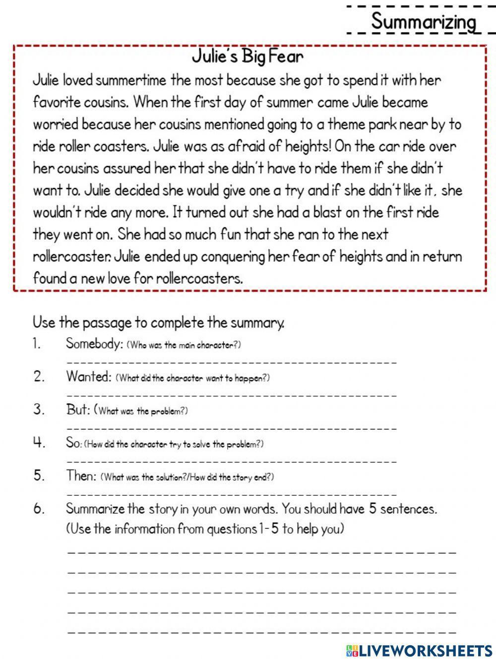Summarizing | Free Interactive Worksheets | 745999