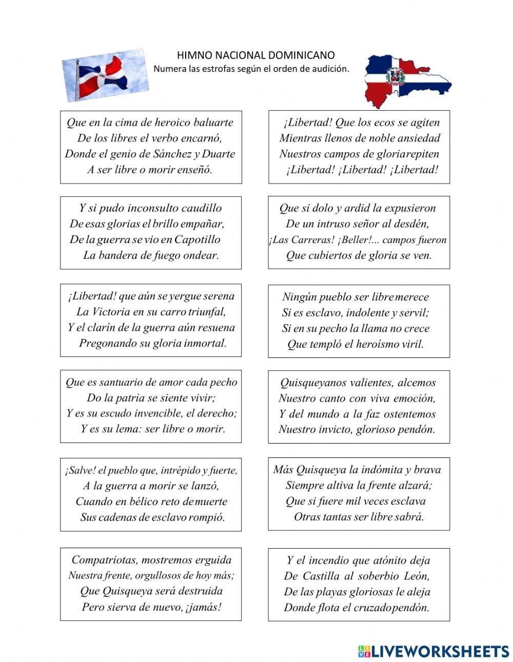 Himno Nacional Dominicano activity | Live Worksheets