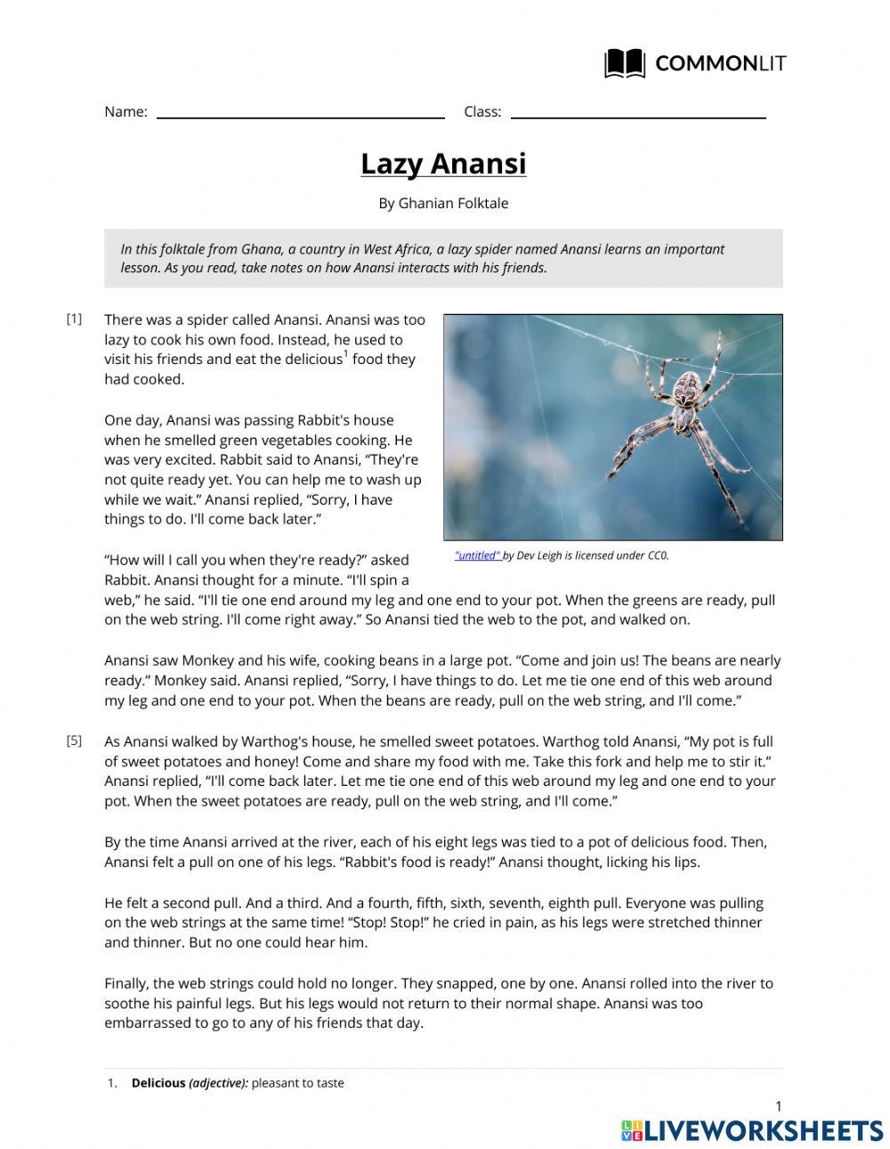 Lazy Anansi online exercise for | Live Worksheets