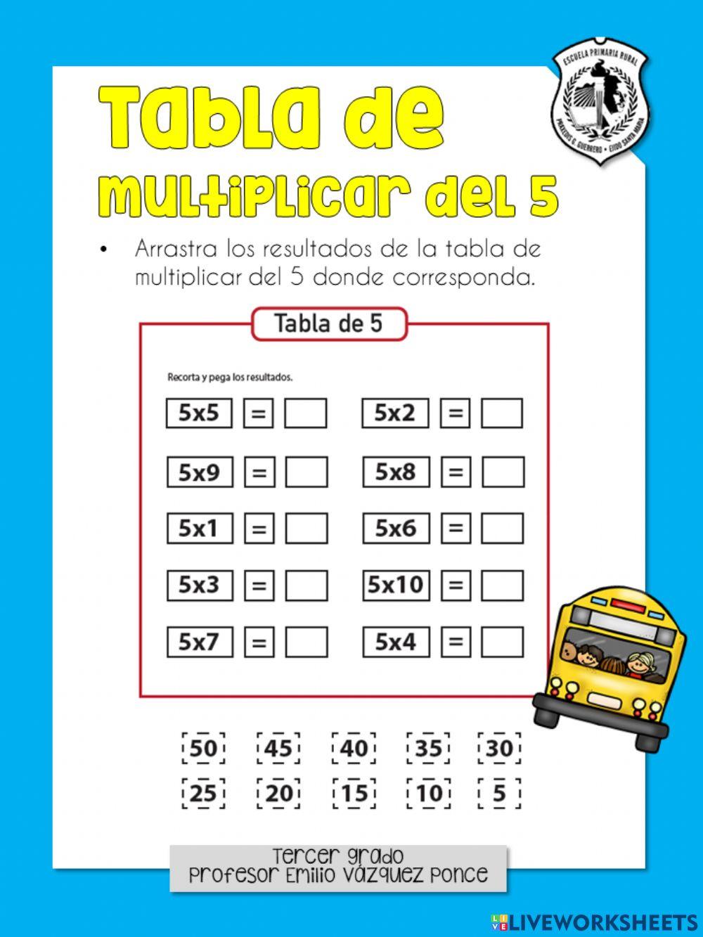 Tabla del 5 free online worksheet | Live Worksheets