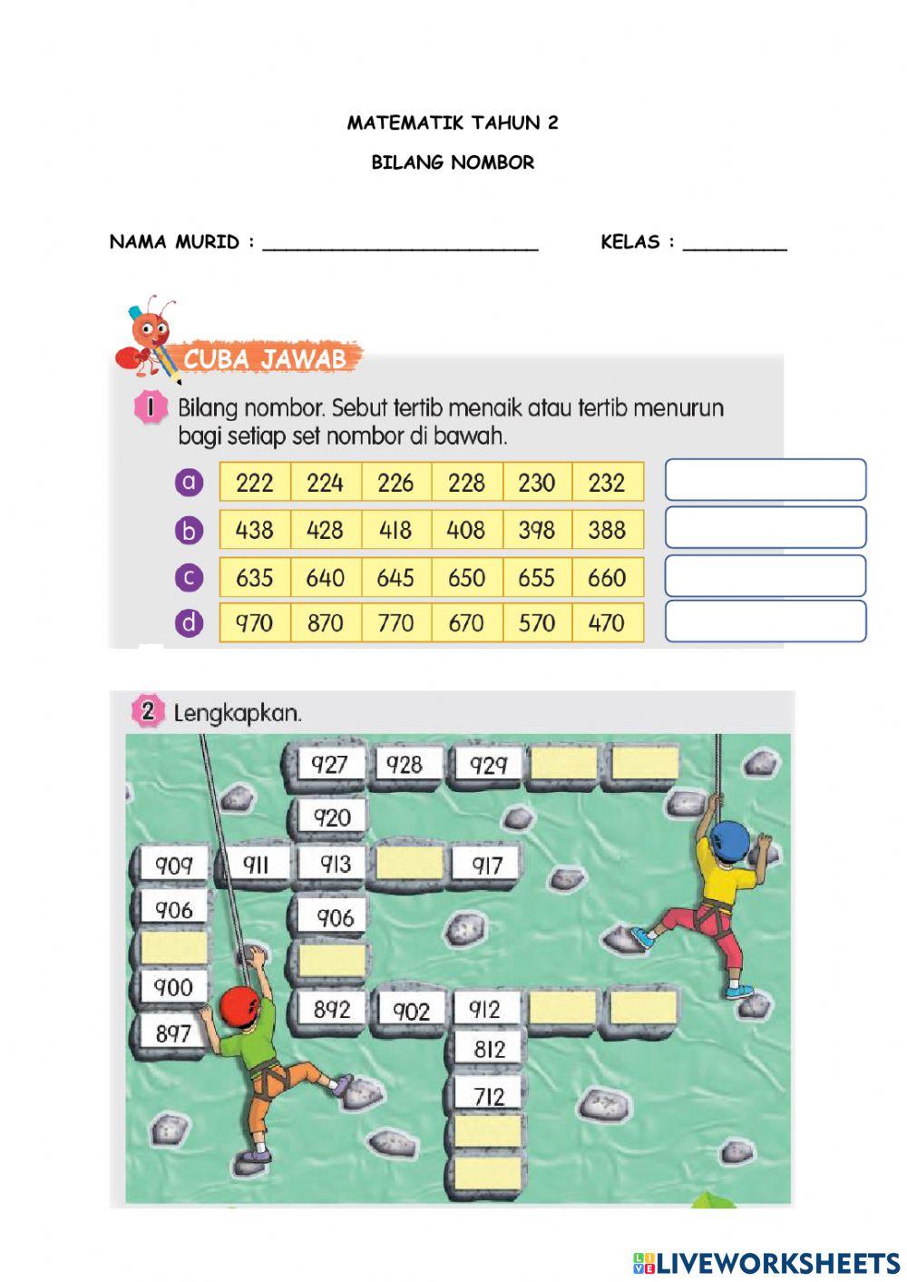 Bilang Nombor online activity | Live Worksheets