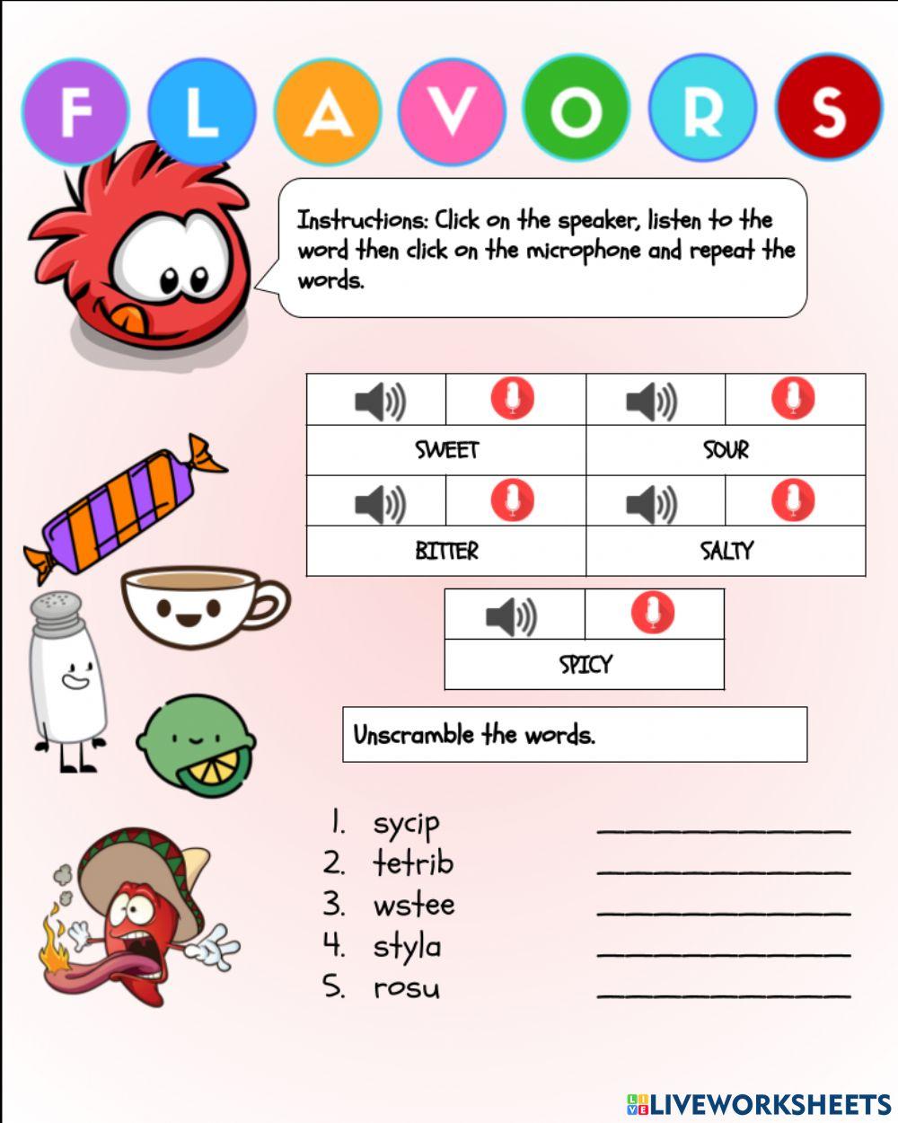 Taste this worksheet | Live Worksheets