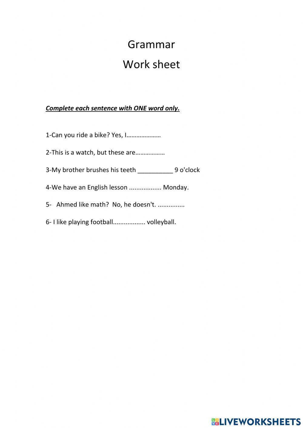Grammar online exercise for 5 | Live Worksheets