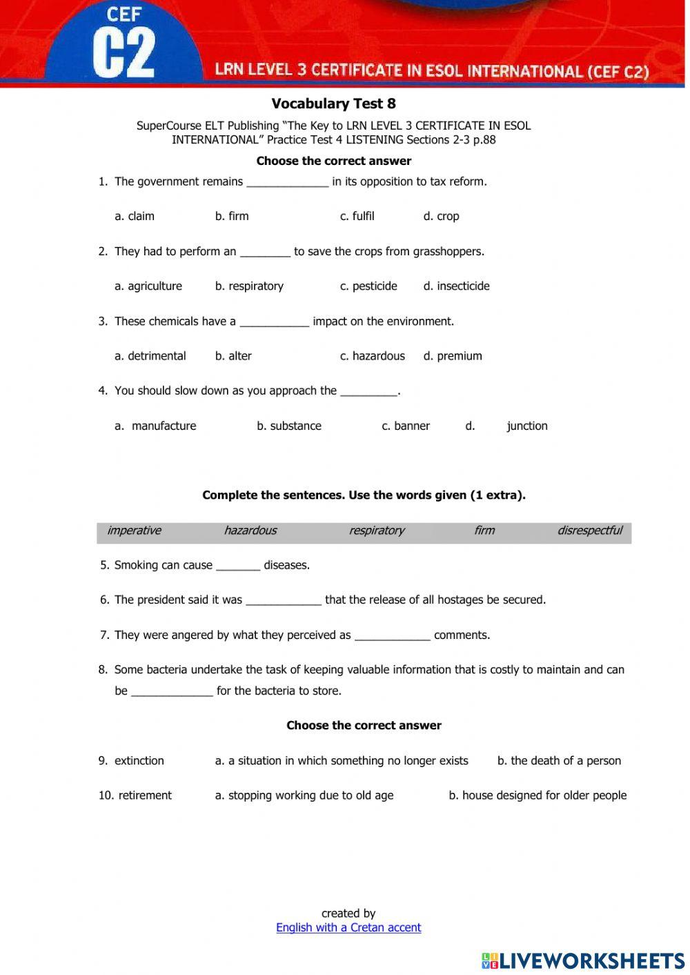 Dictation 8 Key to LRN C2 PT3 Listening Sections 2-3 worksheet | Live ...