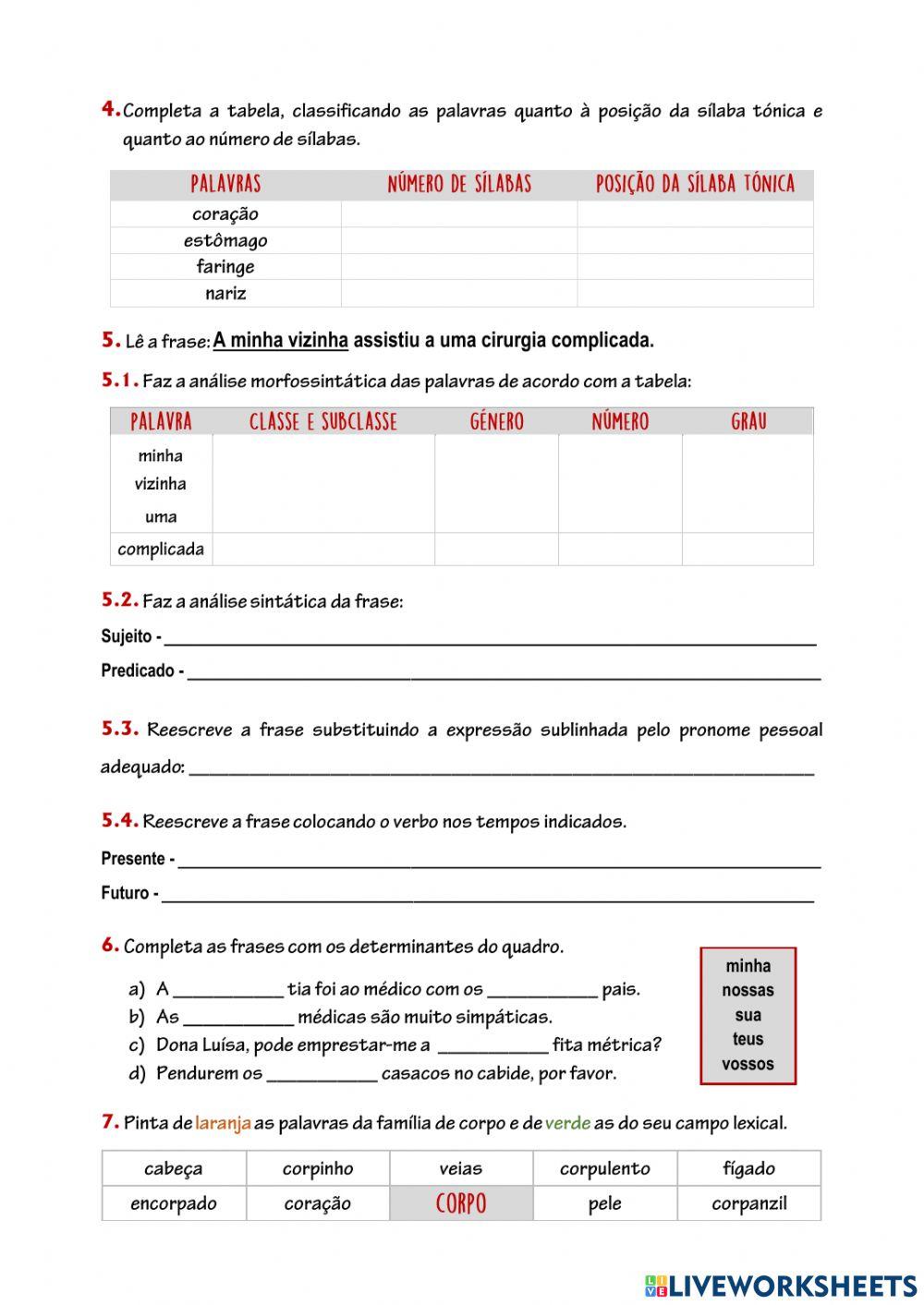 Gramática online worksheet for 3 | Live Worksheets