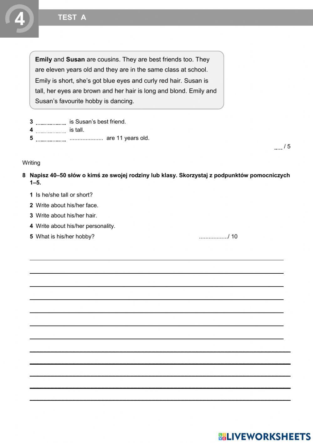 English Class A1 unit 4 - poprawa online exercise for | Live Worksheets