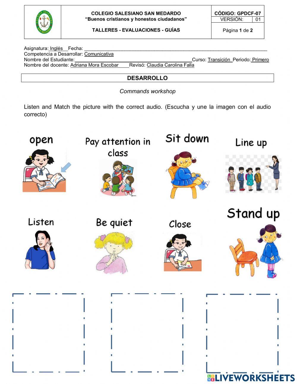 Commands kinder… | Free Interactive Worksheets | 6437496