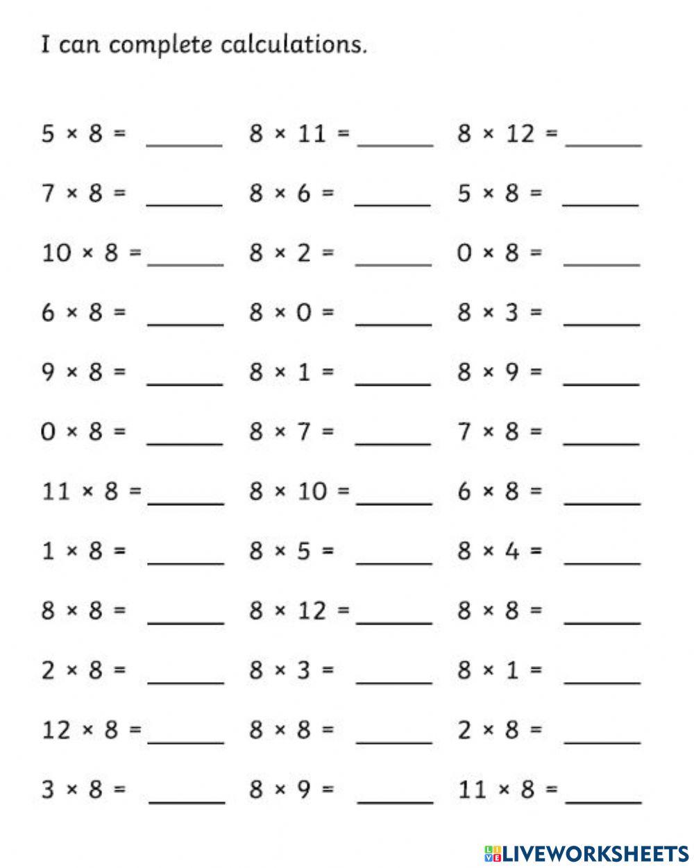8 Times Table Interactive Worksheet Live Worksheets 8 Times Table Interactive Worksheet Live Worksheets