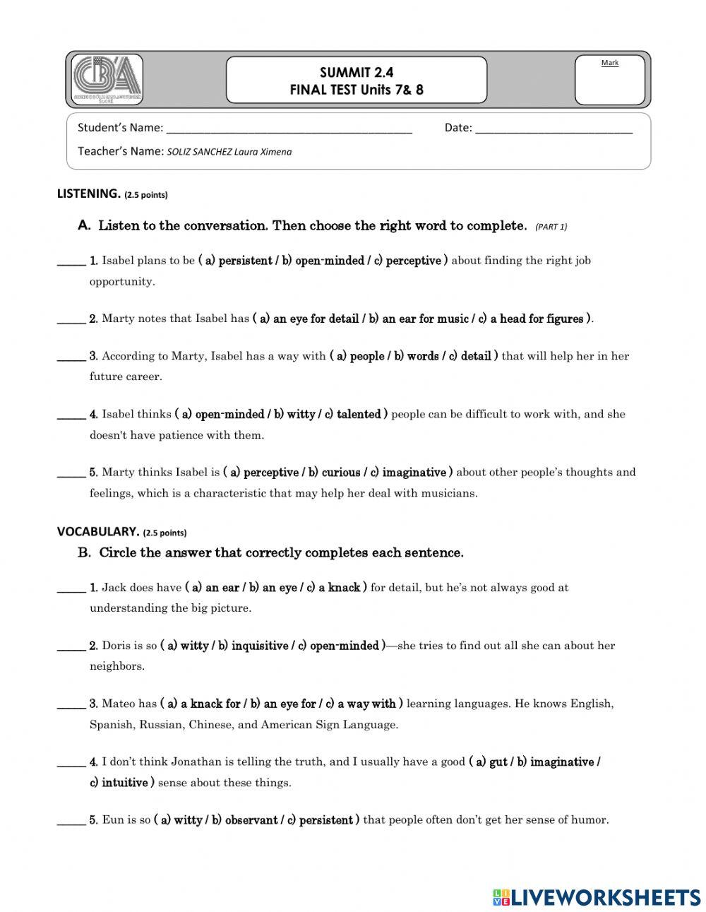 Summit 2.5 interactive worksheet | Live Worksheets