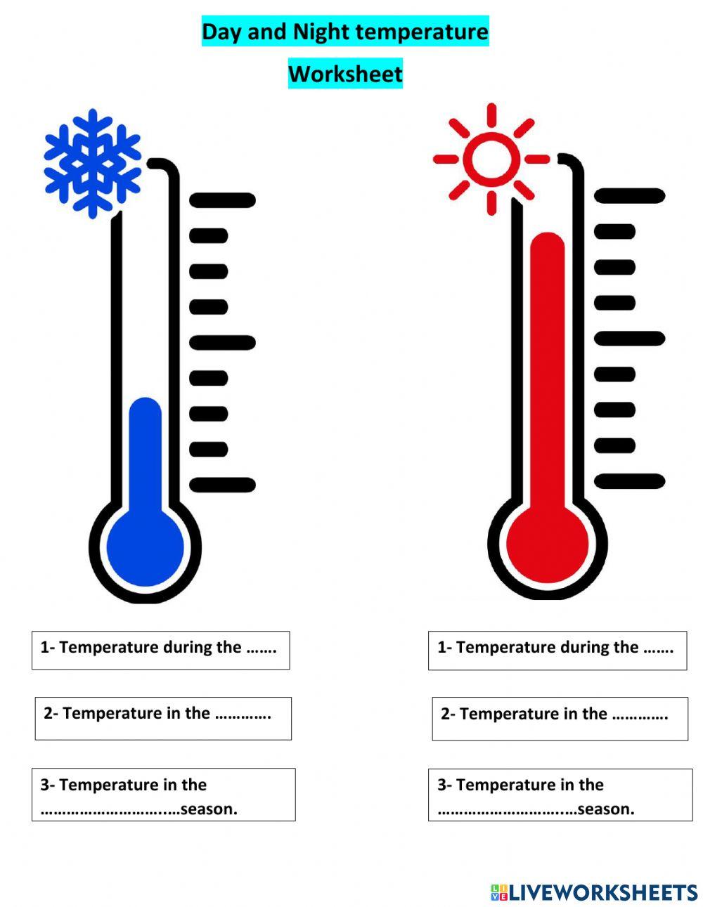 Day and night temperature worksheet | Live Worksheets