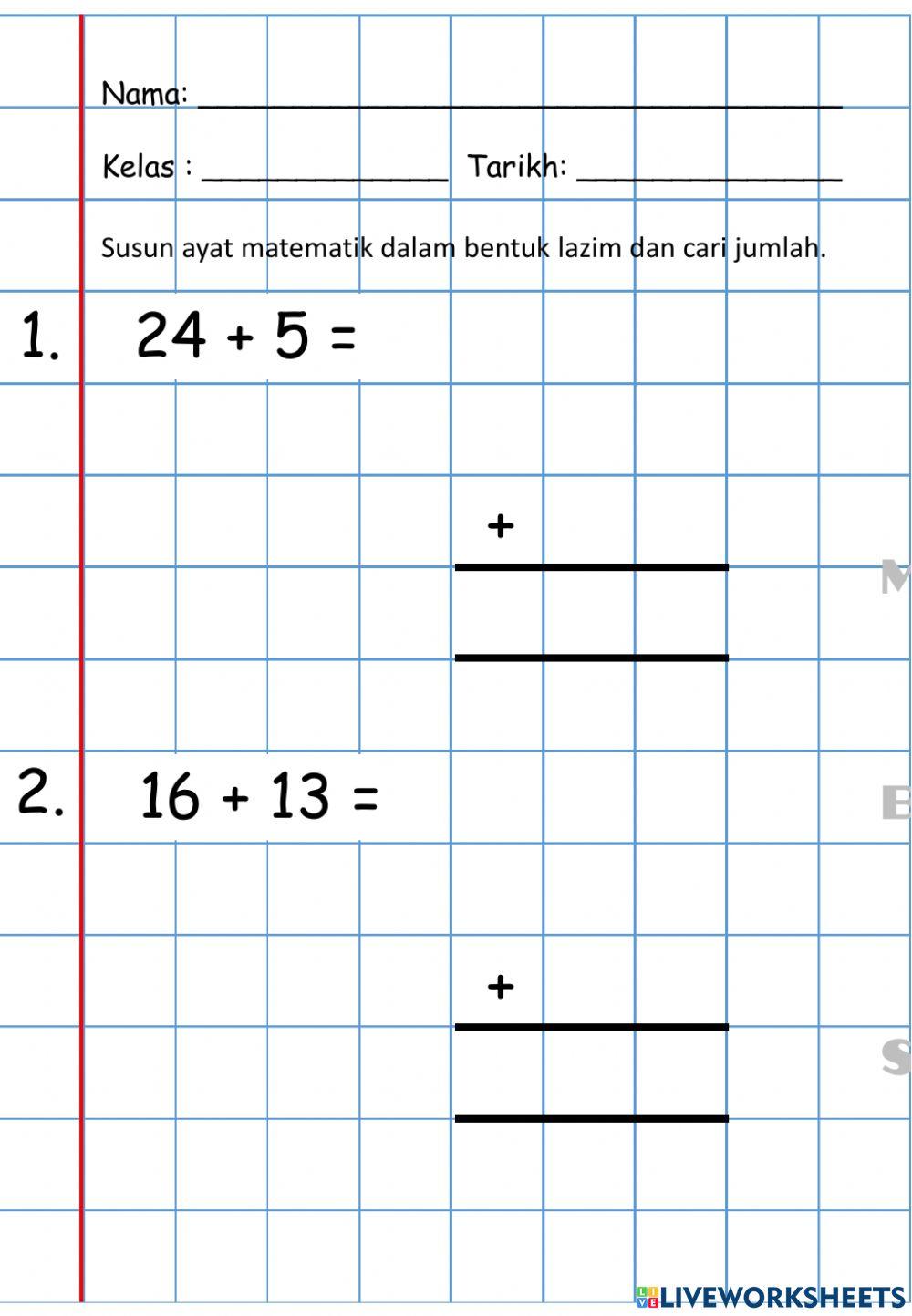 Operasi tambah online pdf worksheet for Pendidikan Khas | Live Worksheets