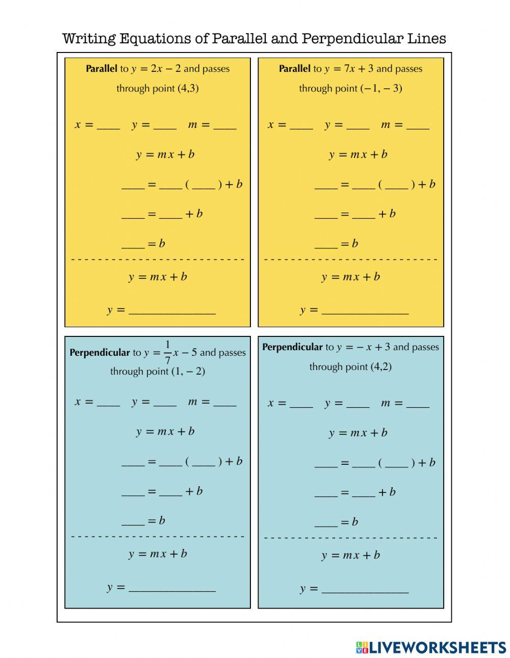Parallel and Perpendicular Lines Equation Worksheet: Master the ... Parallel and Perpendicular Lines Equation Worksheet: Master the ...