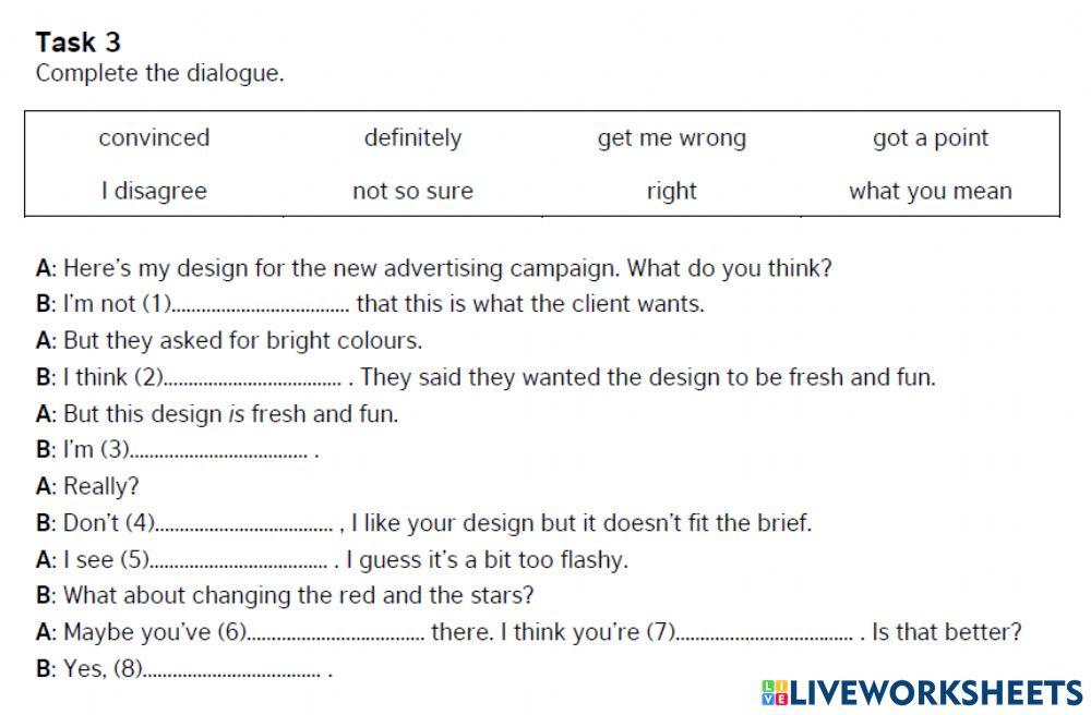 Agreeing - disagreeing 2 worksheet | Live Worksheets