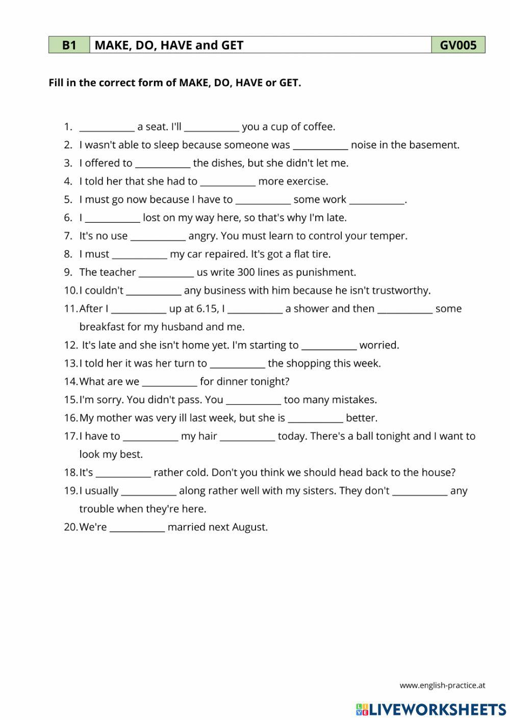 Make, do, have, get B1 online exercise for | Live Worksheets