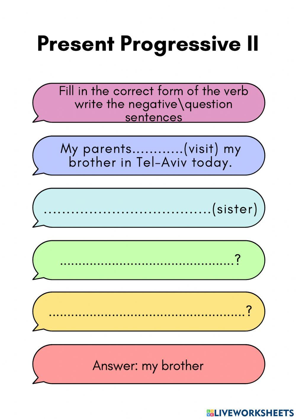 Present progressive interactive activity for 6th Grdae | Live Worksheets