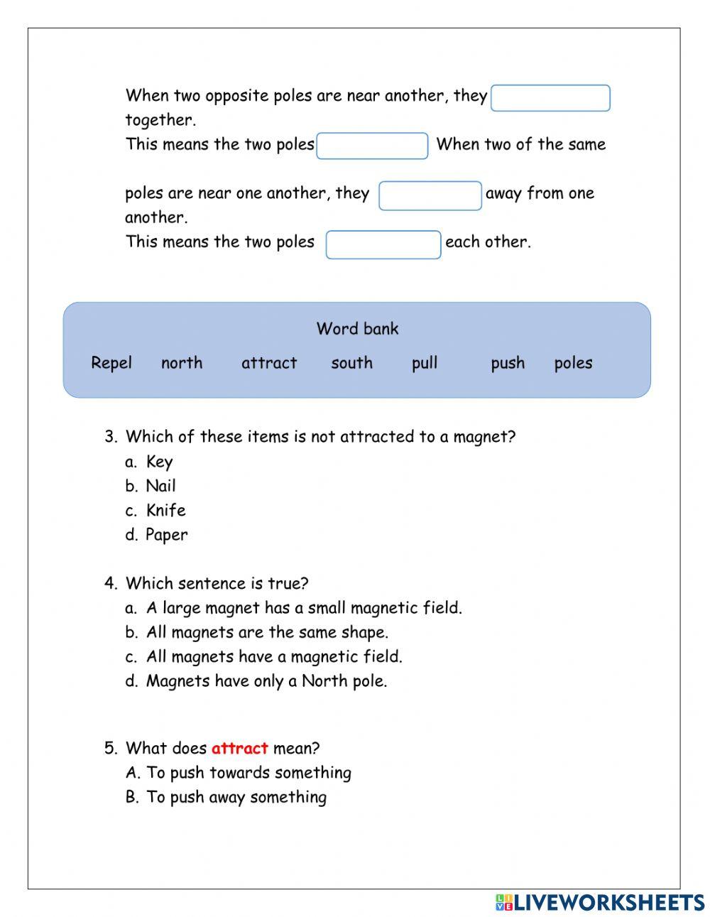 4778840 | Magnets- Grade 3K | Shabya 12 | LiveWorksheets