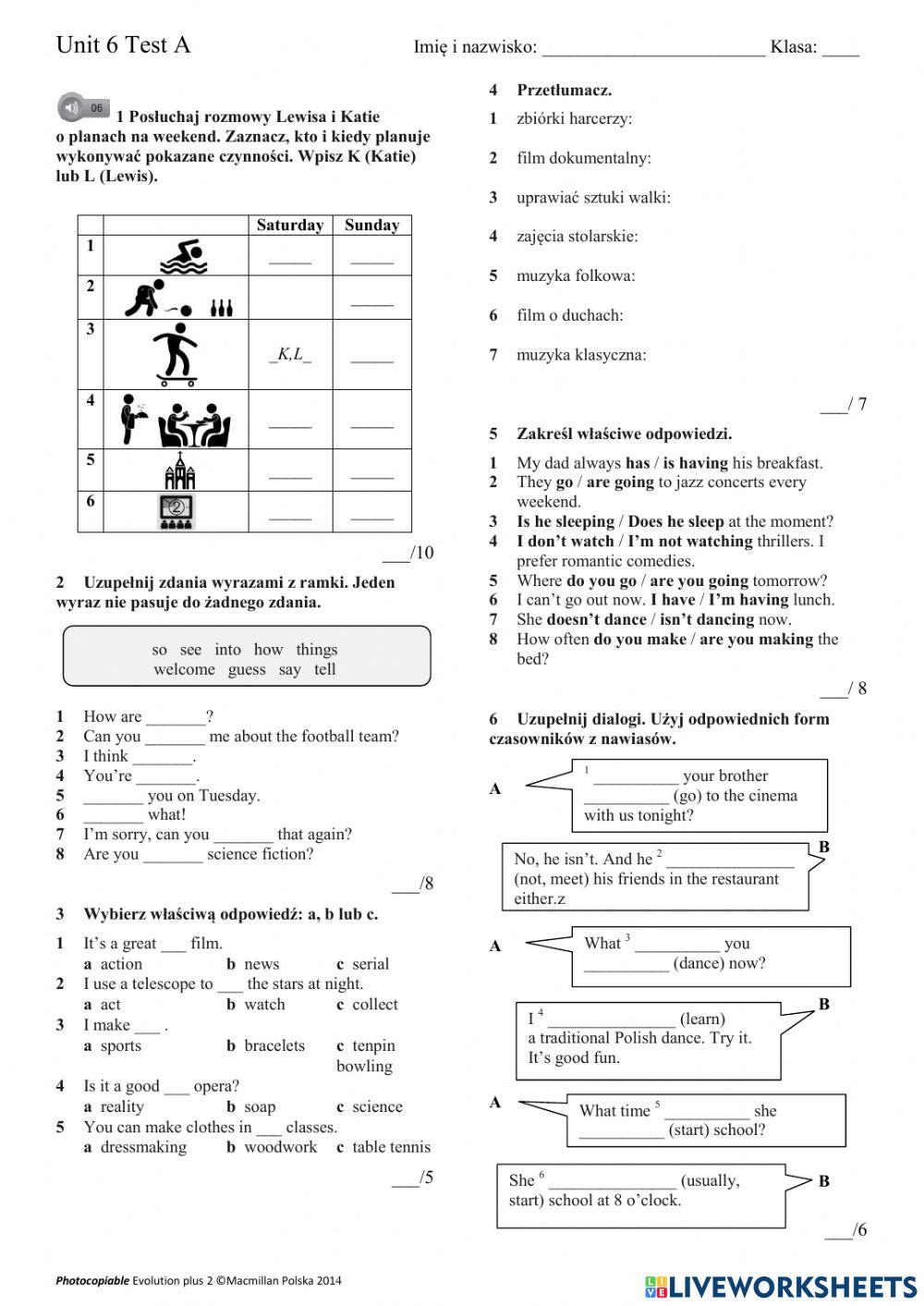 klasa 5 unit 6 … | Free Interactive Worksheets | 6438795