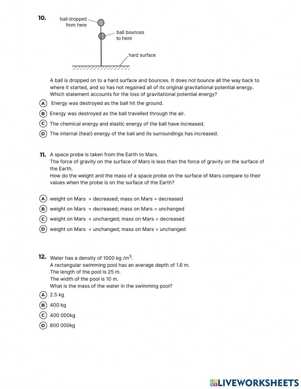 G9 Energy, Work and Power Topic Multiple Choice Questions