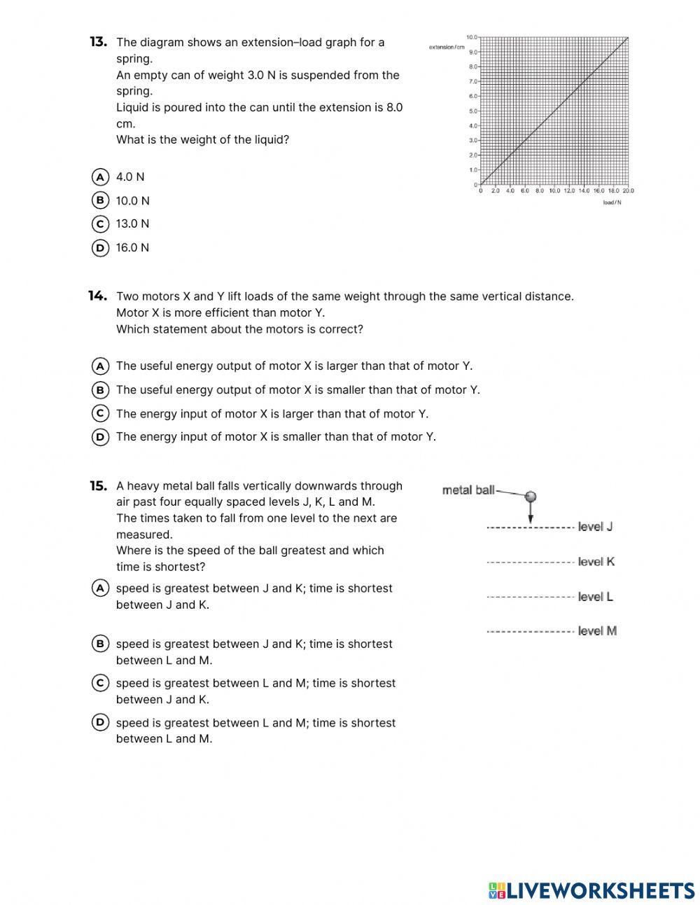 G9 Energy, Work and Power Topic Multiple Choice Questions