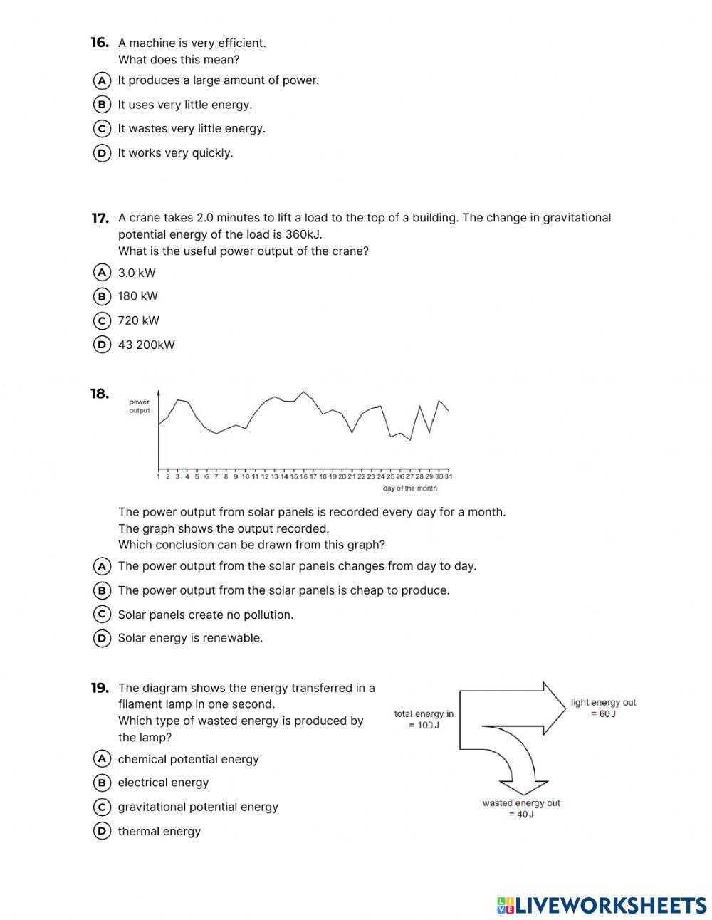G9 Energy, Work and Power Topic Multiple Choice Questions