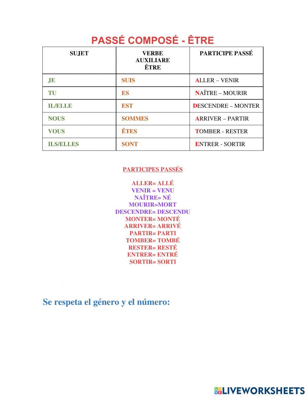 Passé Composé Online Pdf Activity For A1 Live Worksheets