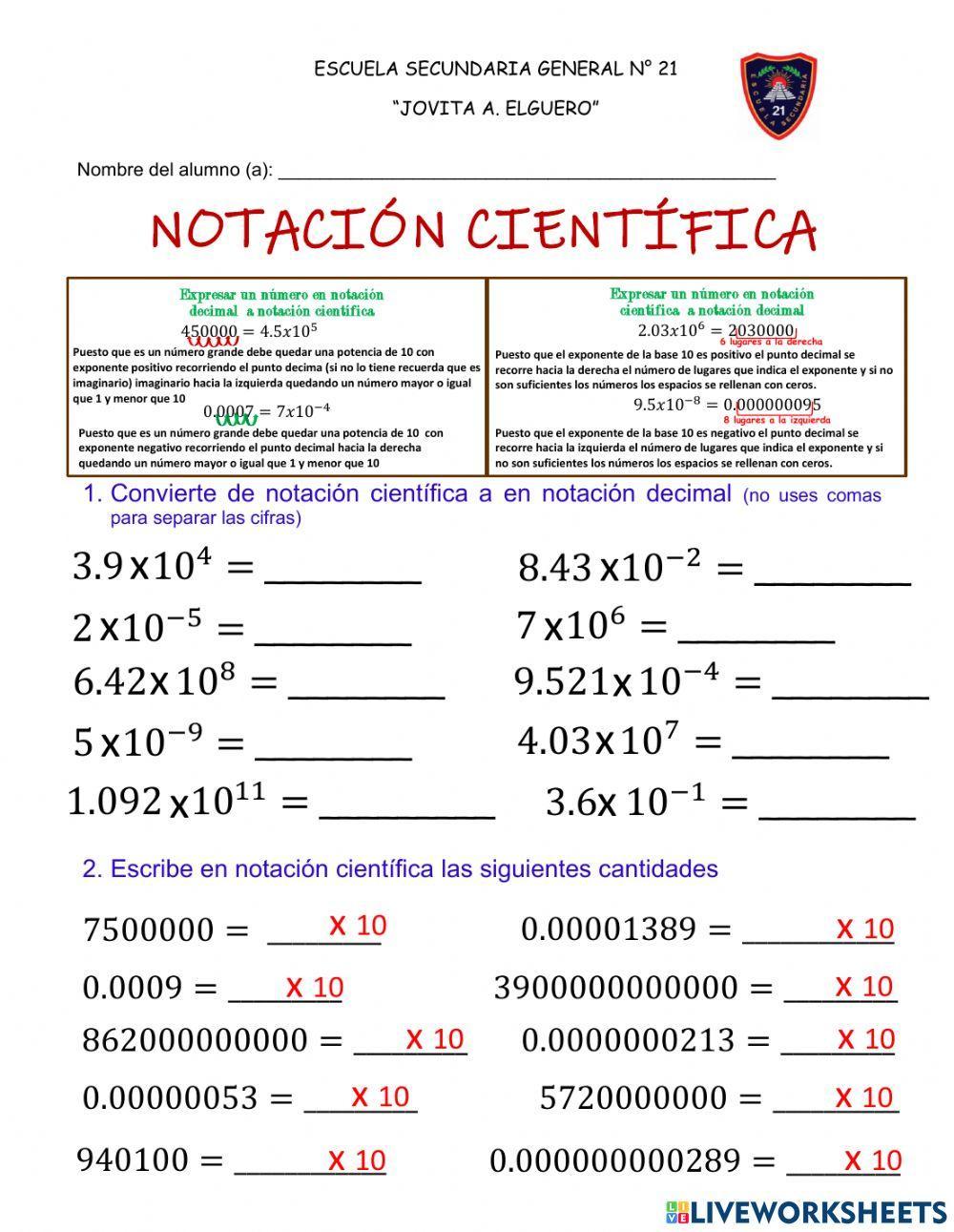Notación cientí… | Free Interactive Worksheets | 749848