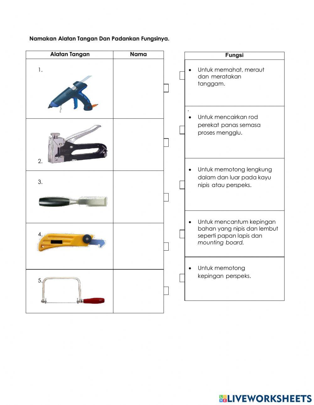 Penghasilan Projek: Bahan dan Alatan Tangan worksheet | Live Worksheets