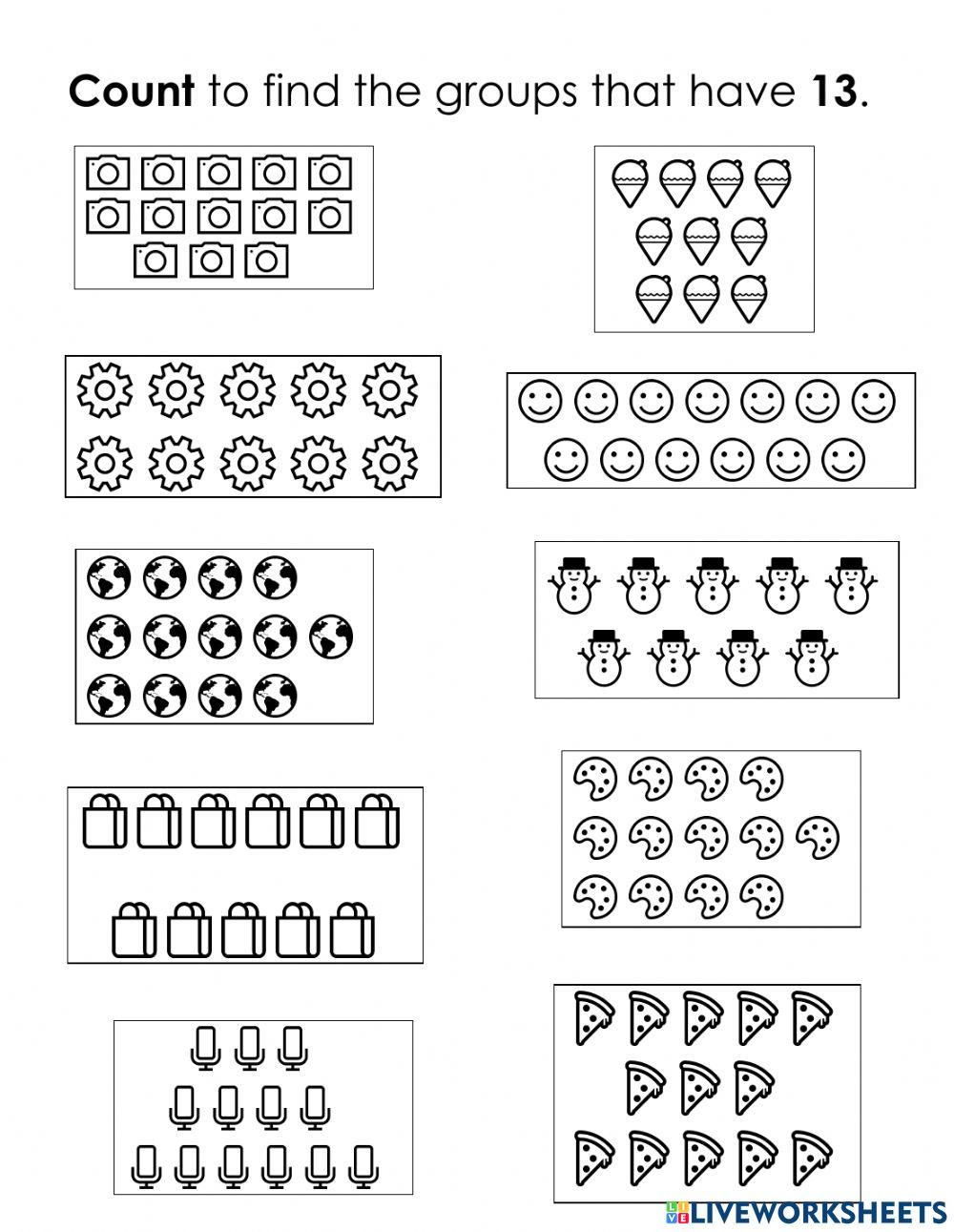 Counting to 13 | Free Interactive Worksheets | 750639