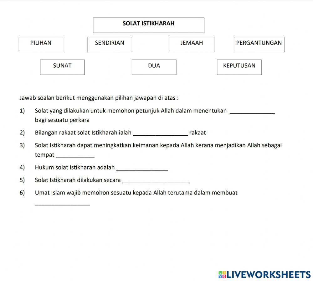 Ibadah online pdf worksheet for 5 | Live Worksheets