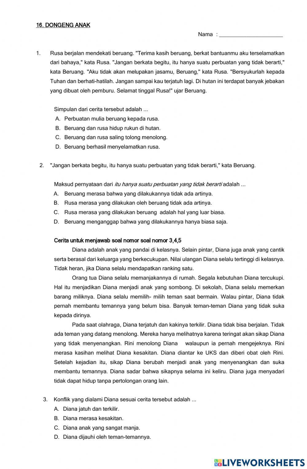 DONGENG B.INDON… | Free Interactive Worksheets | 4781787