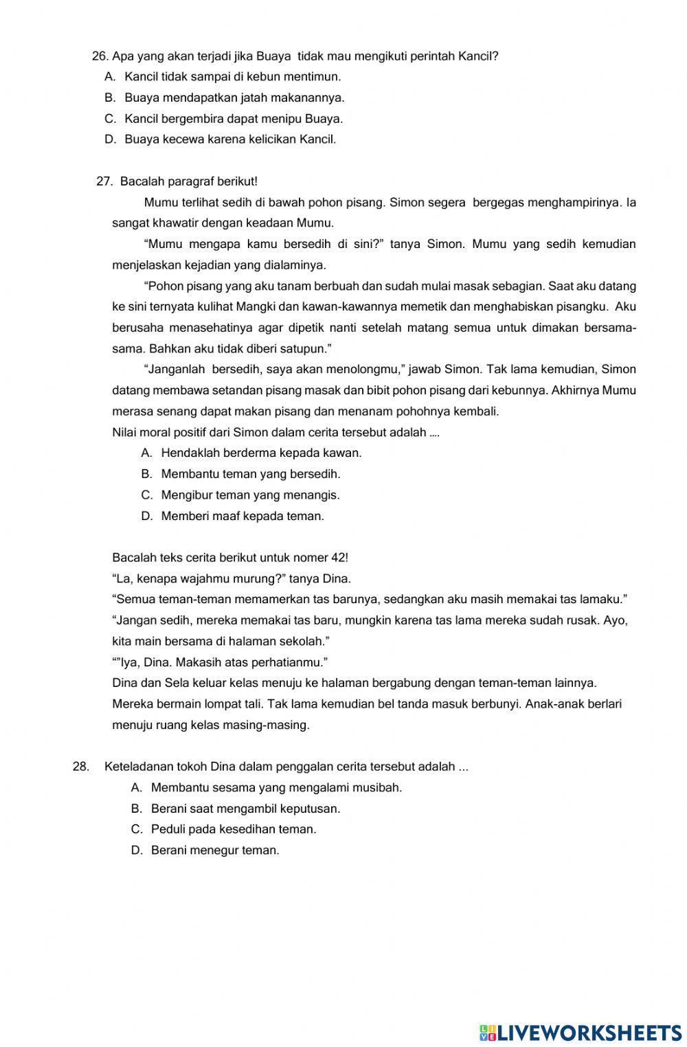 DONGENG B.INDON… | Free Interactive Worksheets | 4781787