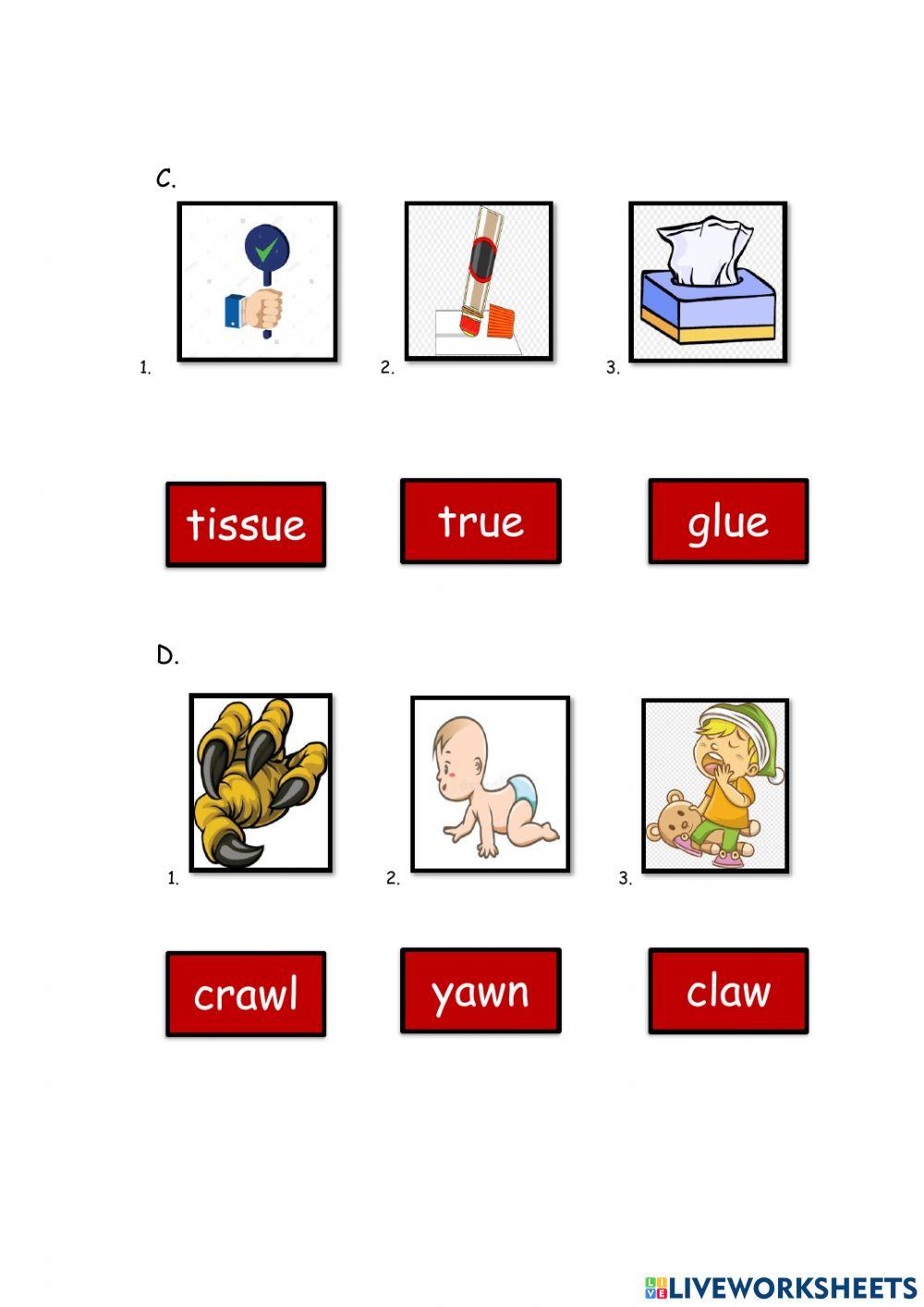 Phoneme oy, ir, ue , aw worksheet | Live Worksheets