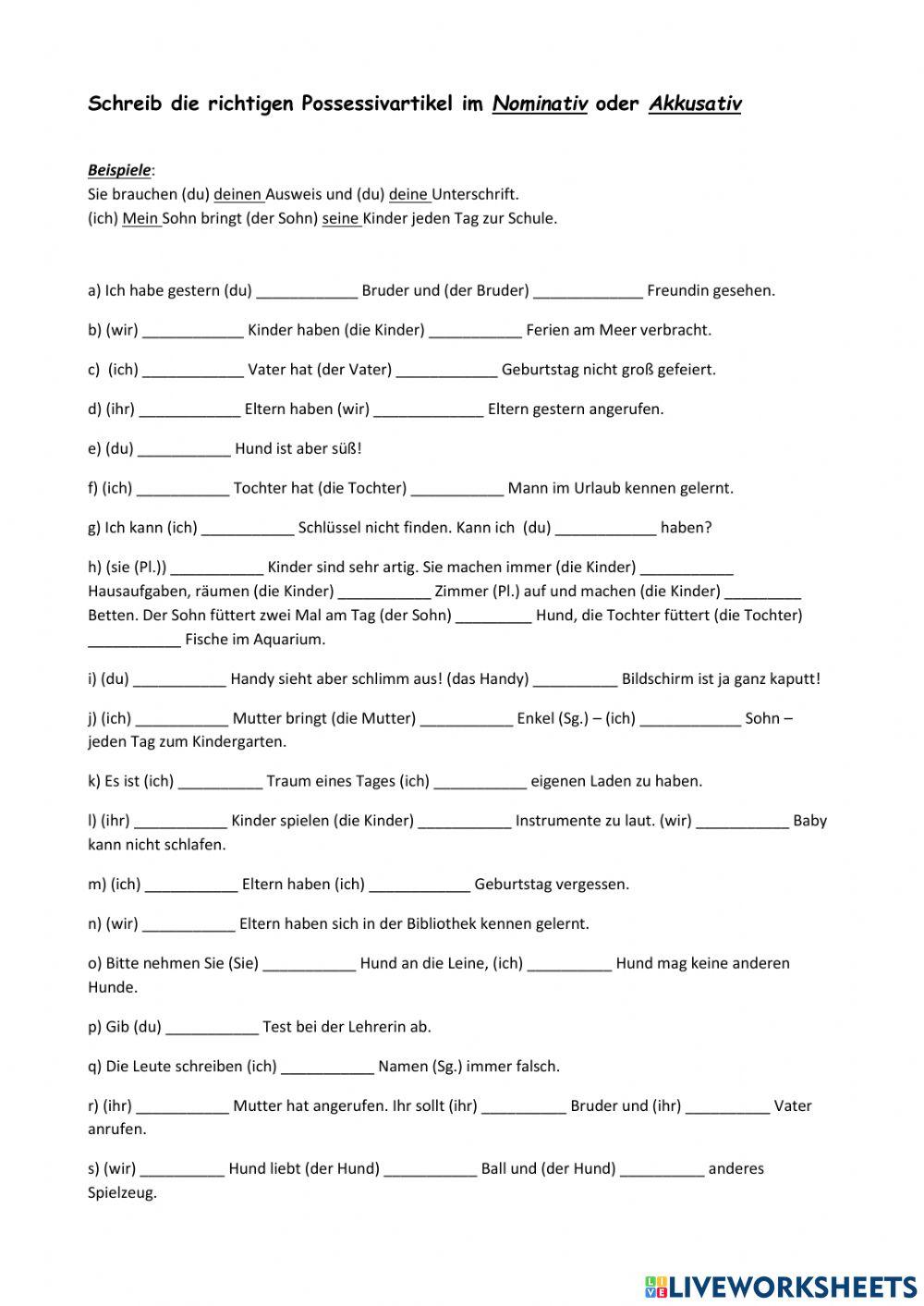 Possessivpronom… | Free Interactive Worksheets | 5155483