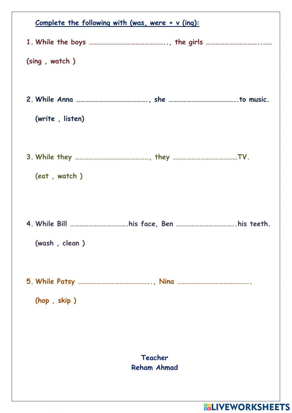 Past continuous online exercise for 4 | Live Worksheets