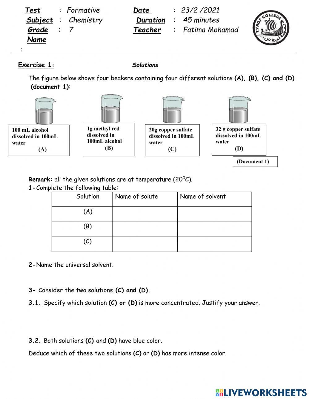 grade 7 chemist… | Free Interactive Worksheets | 4782253