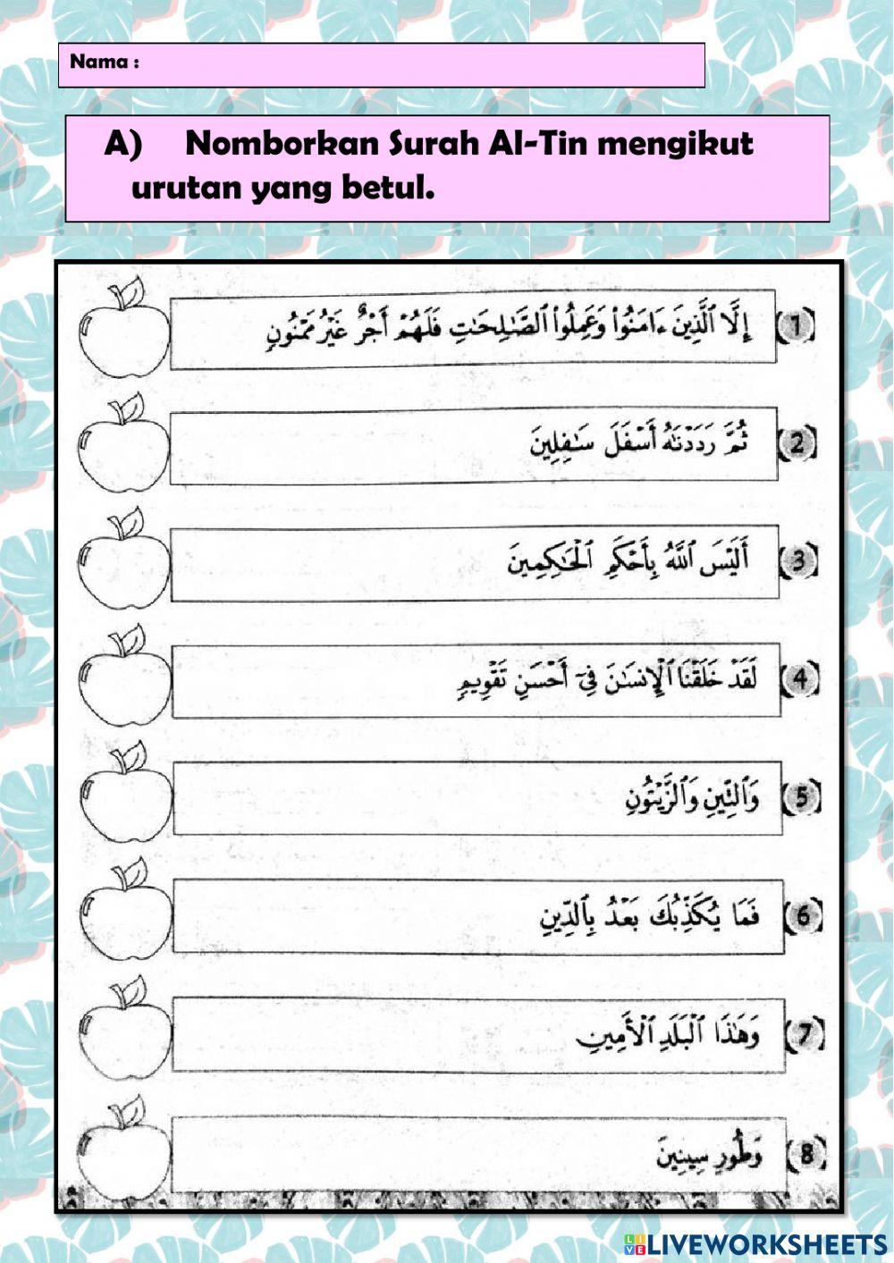 Surah Tin worksheet | Live Worksheets