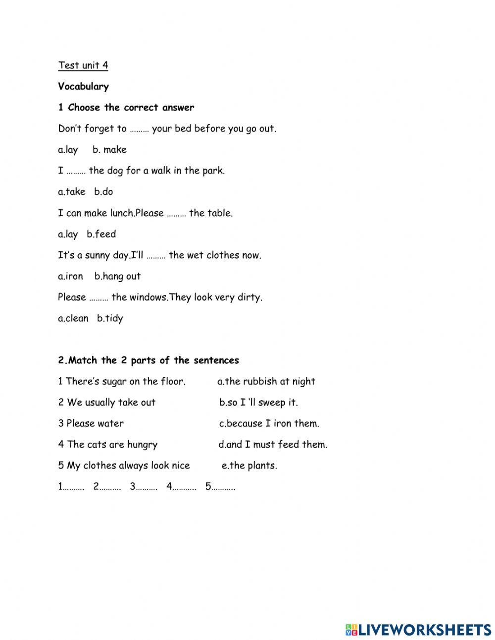 Test unit 4 b' worksheet | Live Worksheets